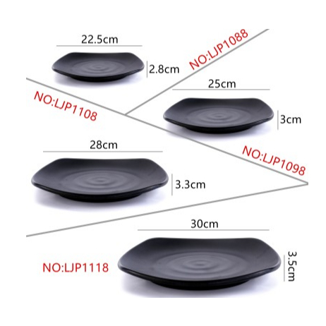 Melamine Matt Black Square Plate Japanese Dinner Serving Pinggan Hitam ...