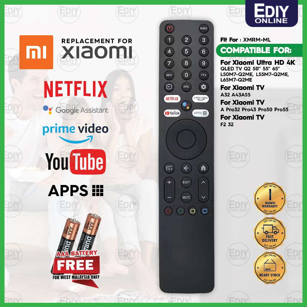 【𝐅𝐑𝐄𝐄 𝐁𝐀𝐓𝐓𝐄𝐑𝐘 𝐀𝐀𝐀𝐗𝟐】 Xiaomi Ultra HD 4K QLED TV Voice Remote Control ...