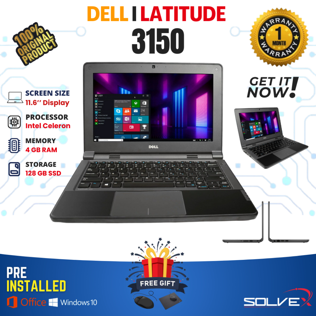 DELL LATITUDE 3150 LAPTOP I INTEL CELERON I RAM 4 GB I SSD 128GB I ...