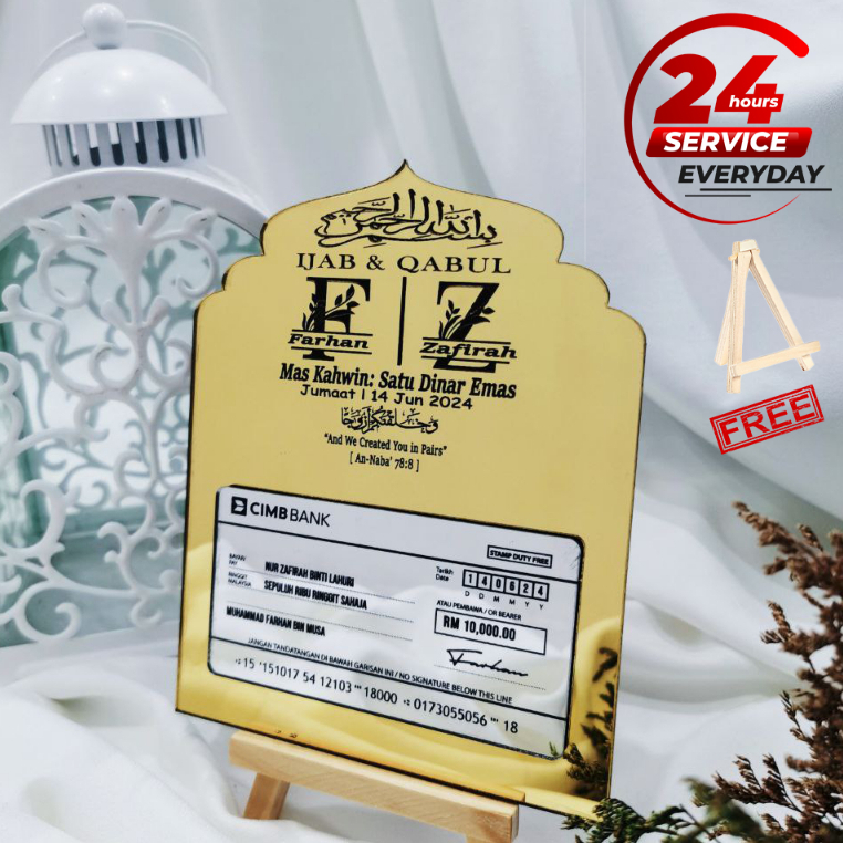 [PROMO] Plat Mas Kahwin/ Cek Hantantaran Ijab Qabul/ Plat Mas Kahwin ...