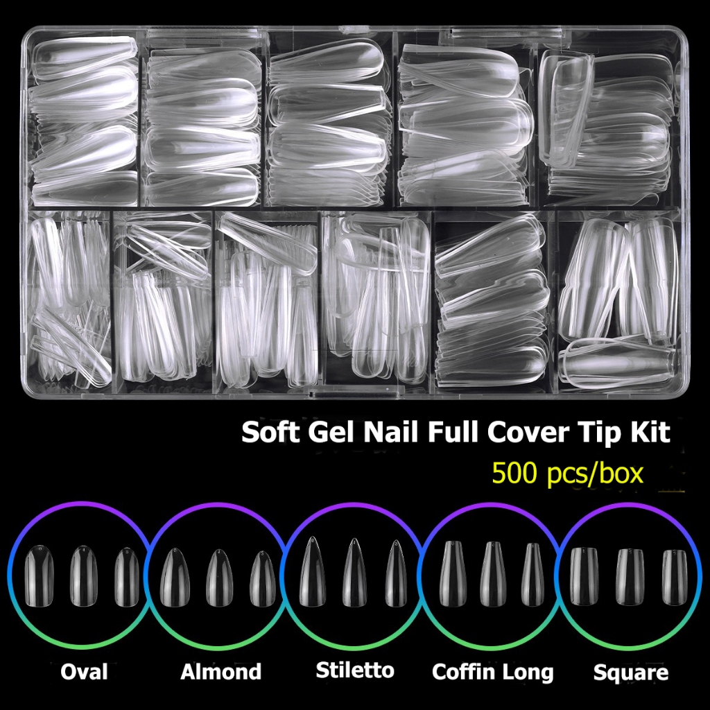 ️ Monja® 500 pcs Full Coverage Soft Gel Tip Nail Extension Kit Nail ...