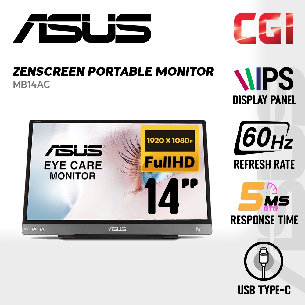 Asus ZenScreen MB14AC IPS FHD Ultraslim LightWeight Portable USB-C ...