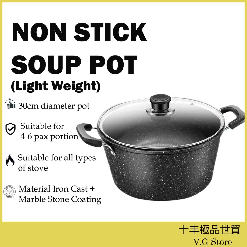 4L Non Stick Marble Stone Coating Cast Iron Soup Pot Periuk Masak Tidak ...