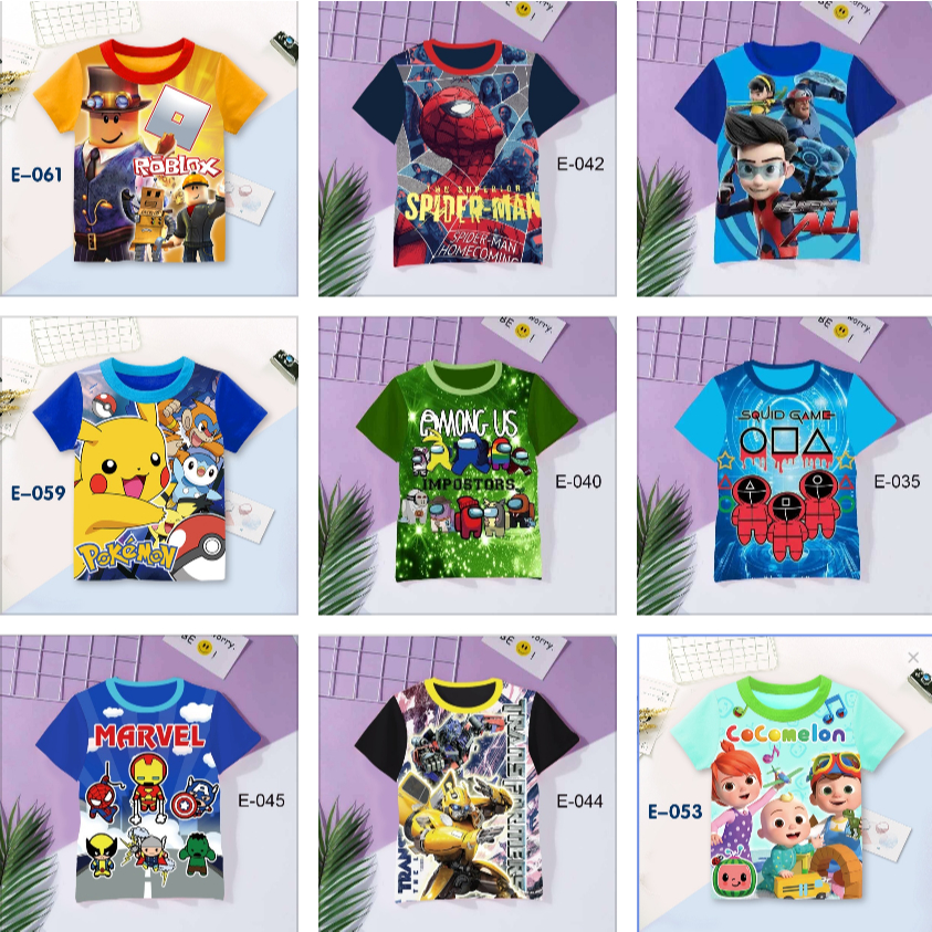 Boy T-shirt Roblox/Pokemon/Marvel/Transformer/Spiderman/Ali/Amongus ...