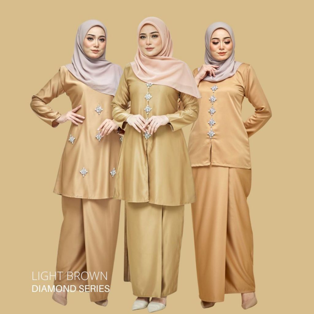 [light brown] plain basic diamond series kurung moden riau scallop ...