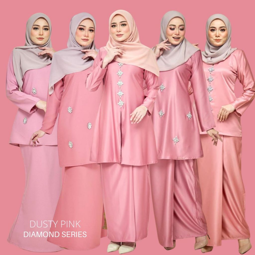 [dusty pink] plain basic diamond series kurung moden riau scallop ...