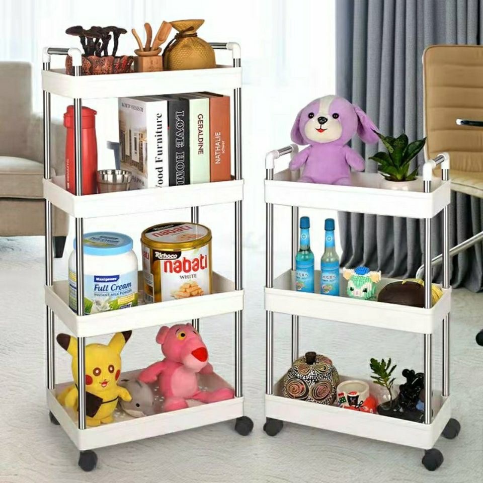 3/4 Tier Trolley Rack Multifunction Plastic Storage Cart Office Shelves ...