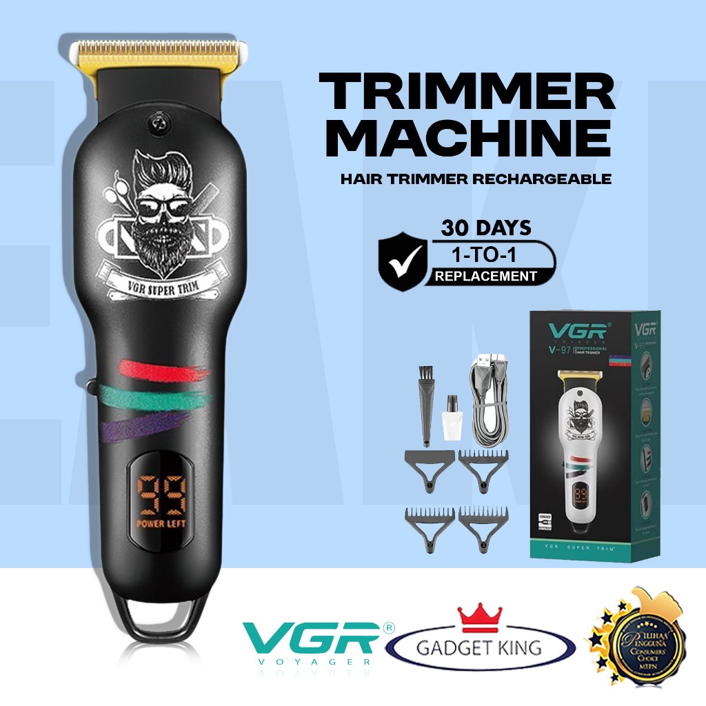 VGR V-971 Professional Rechargeable Digital Display Cordless Beard Hair Trimmer Kit with Guide ...