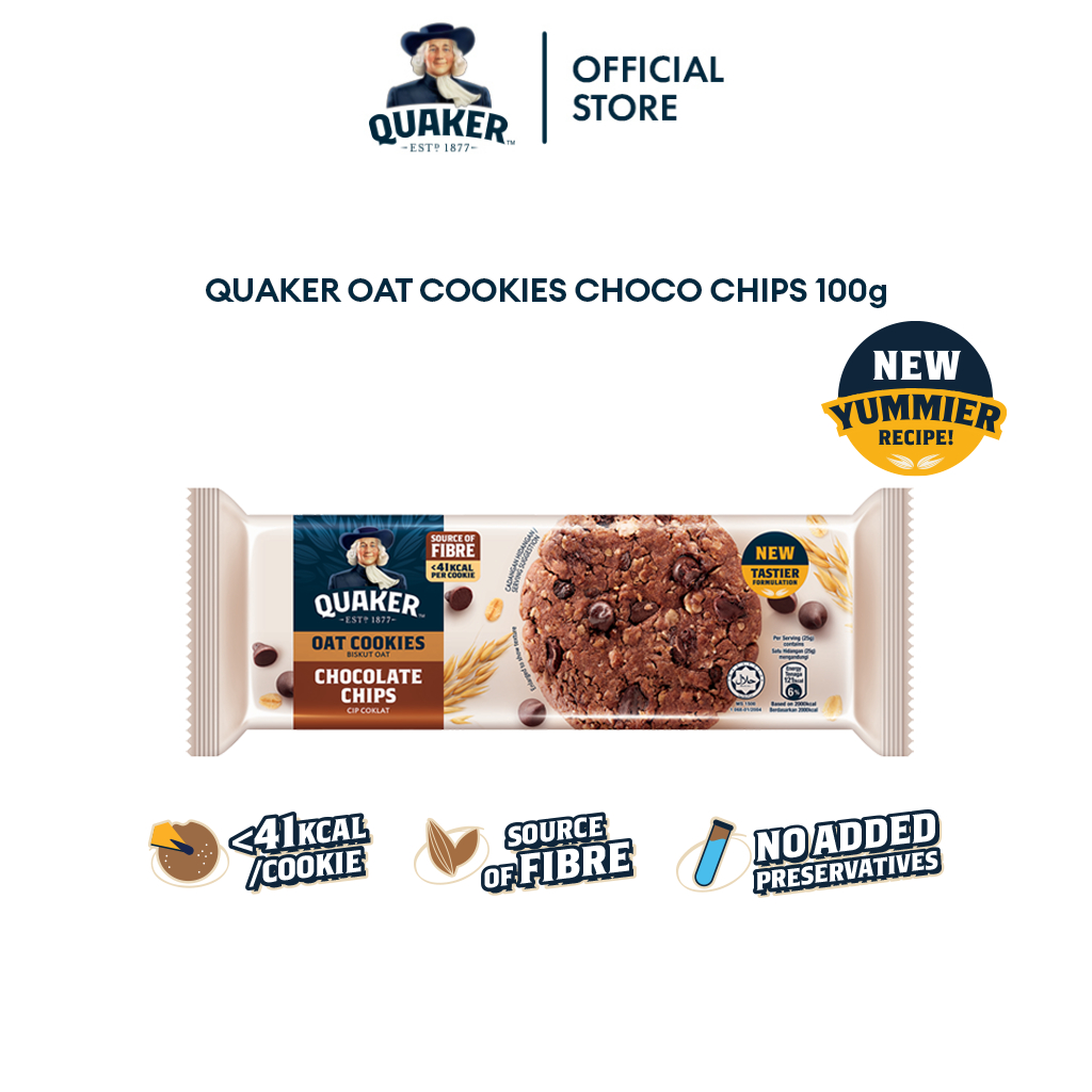 Quaker Oat Cookies - Choco Chips (100g) / Quaker Biskut Oat Cip Coklat ...