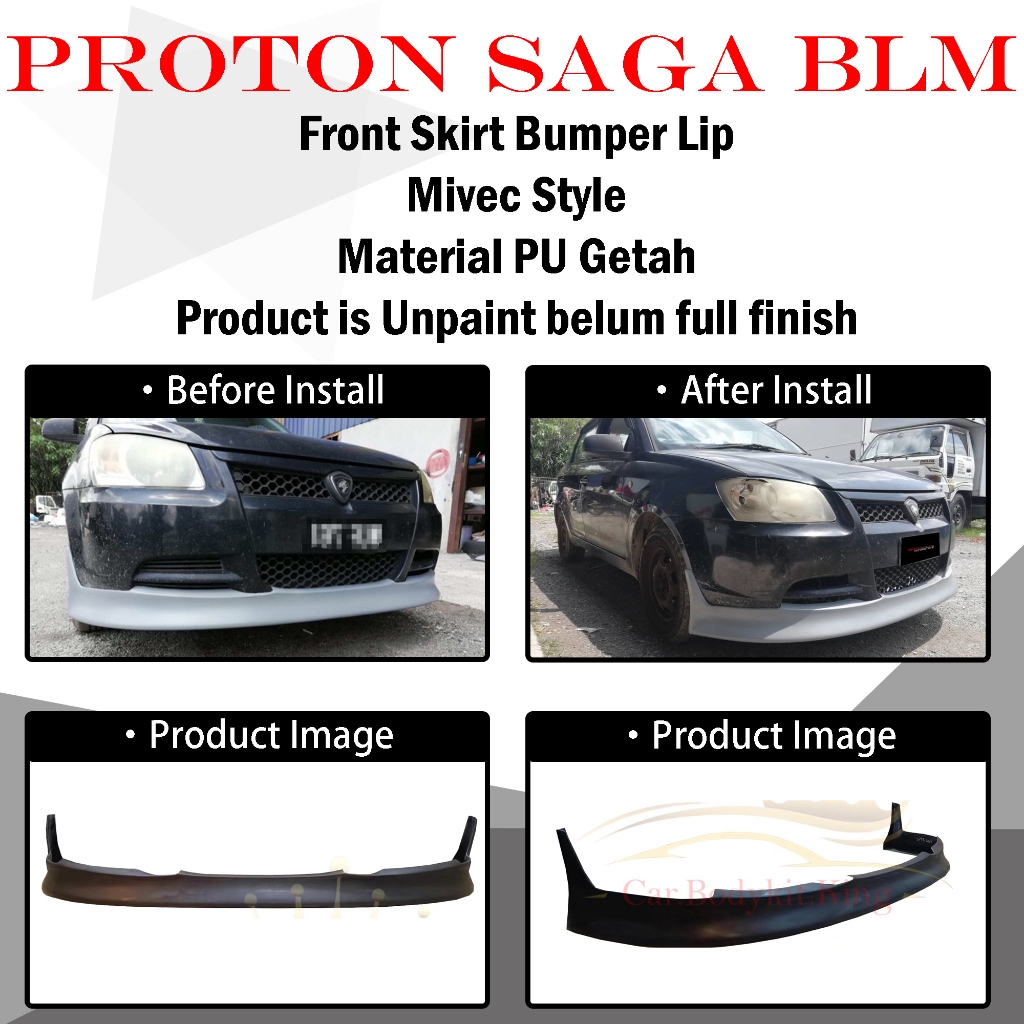 PROTON SAGA BLM MIVEC STYLE FRONT SKIRT BUMPER SKIRT DEPAN -MATERAIL PU ...