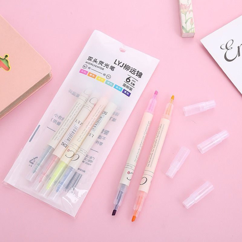 Double Twin Head 2 in 1 Highlighter Marker Pen Multicolor Pen Student ...