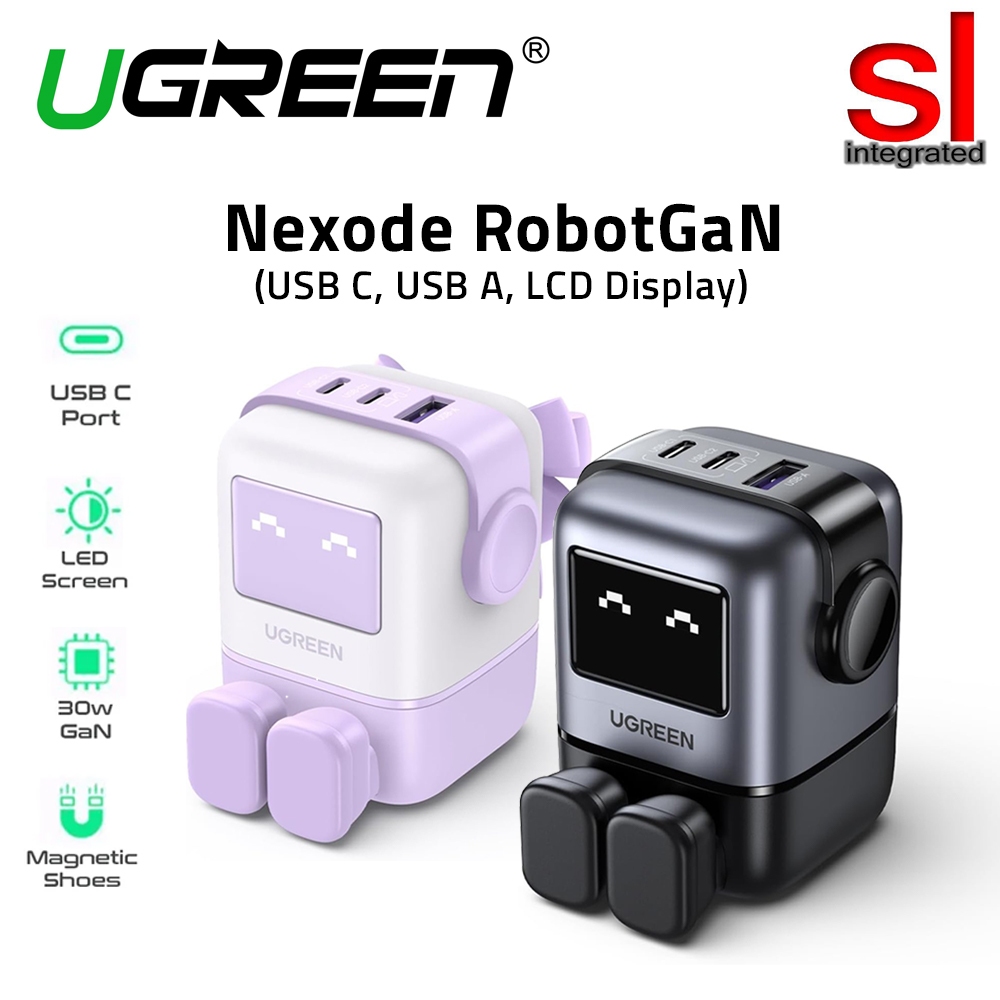 UGREEN UNO RobotGaN 65W USB-C & USB-A Charger Mini Robot Nexode 3 Ports ...