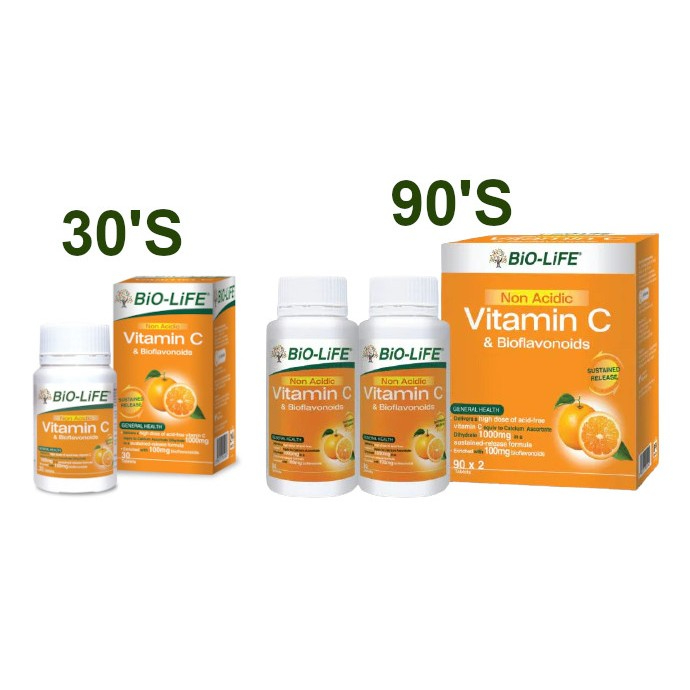 BIO-LIFE NON ACIDIC VITAMIN C & BIOFLAVONOIDS TAB 30'S | 90'S (BIOLIFE ...