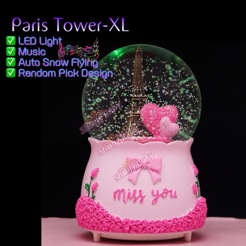 Paris Tower Music Box Bola Kristal Crystal Ball Light Romantic Rotating ...