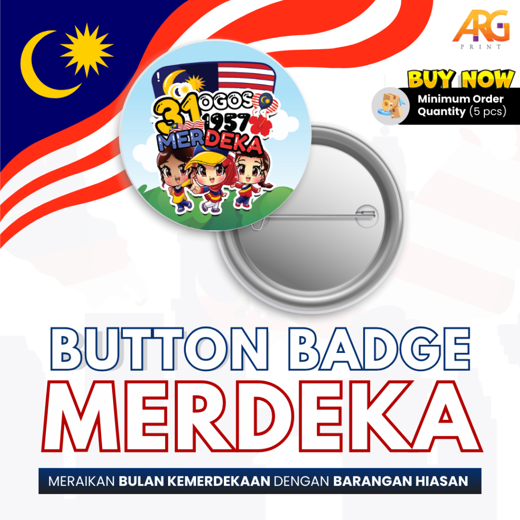 Button Badge Merdeka 2024 Murah Props Patriotik Malaysia Aksesori Kanak ...