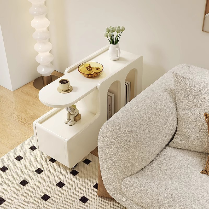 Nordic minimalist small cart creamy style mobile coffee table sofa side ...