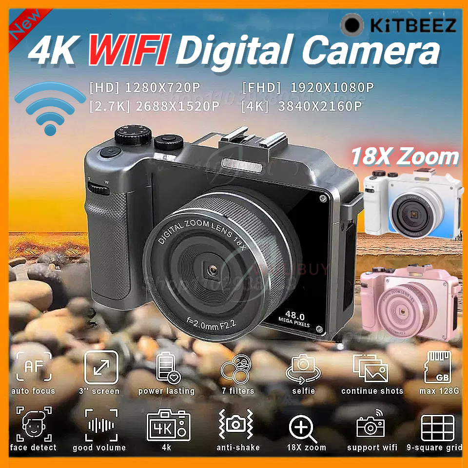KiTBEEZ🔥 4K 56MP WIFI Vlogging Camera 18X Zoom Mirrorless Digital ...