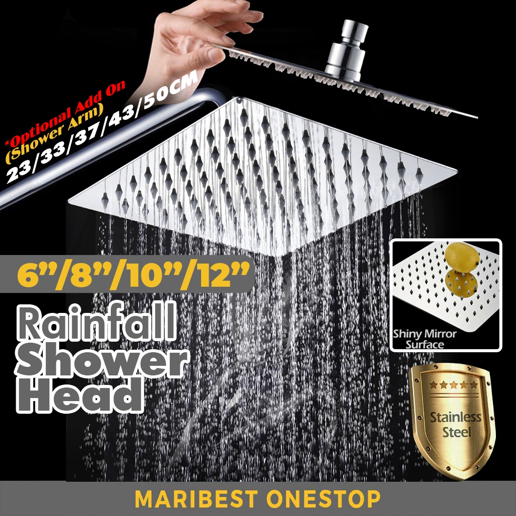 6/8/10/12 INCH Stainless Steel Shower Head Rainfall Shower Head Ultra ...