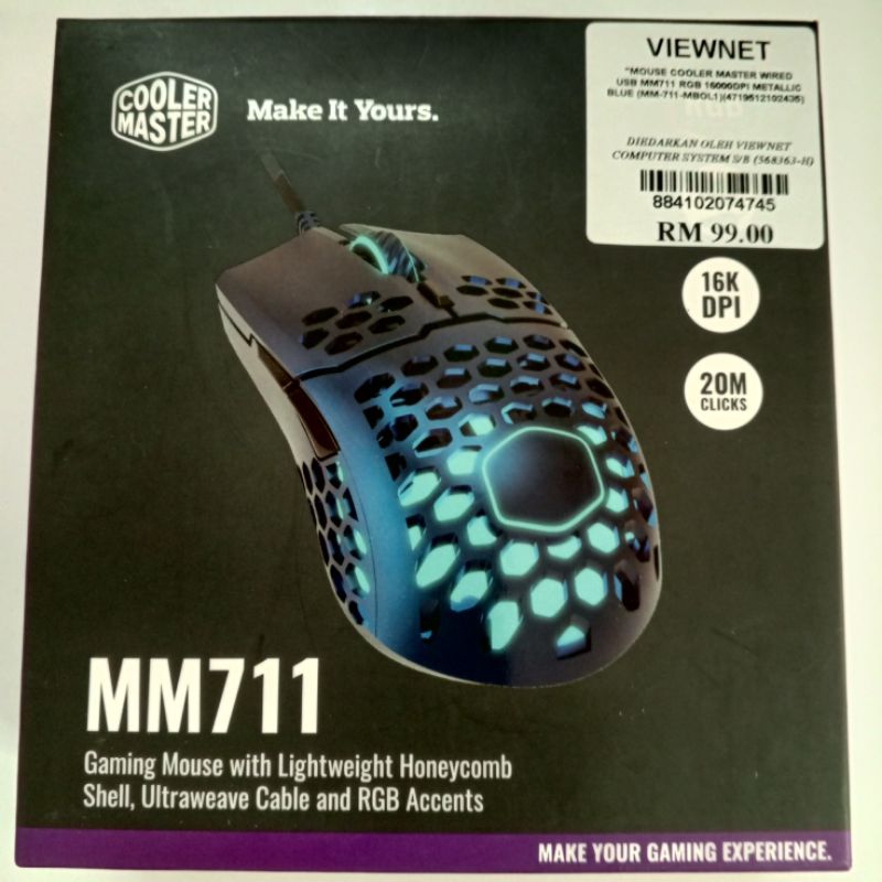 Cooler Master MM711 Gaming Mouse with RGB Light (Metallic Blue ...