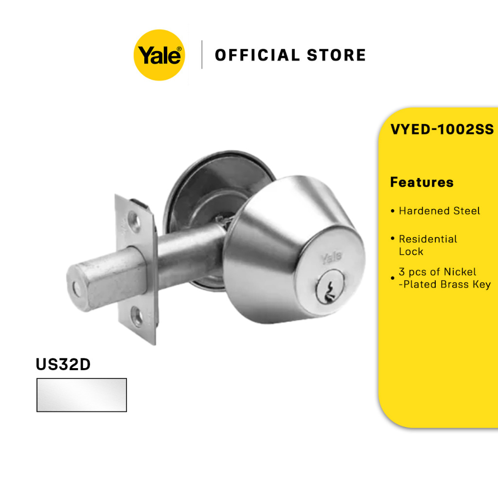 Yale Deadbolt Lock VYED1002 Double Cylinder Essential Series (Satin ...