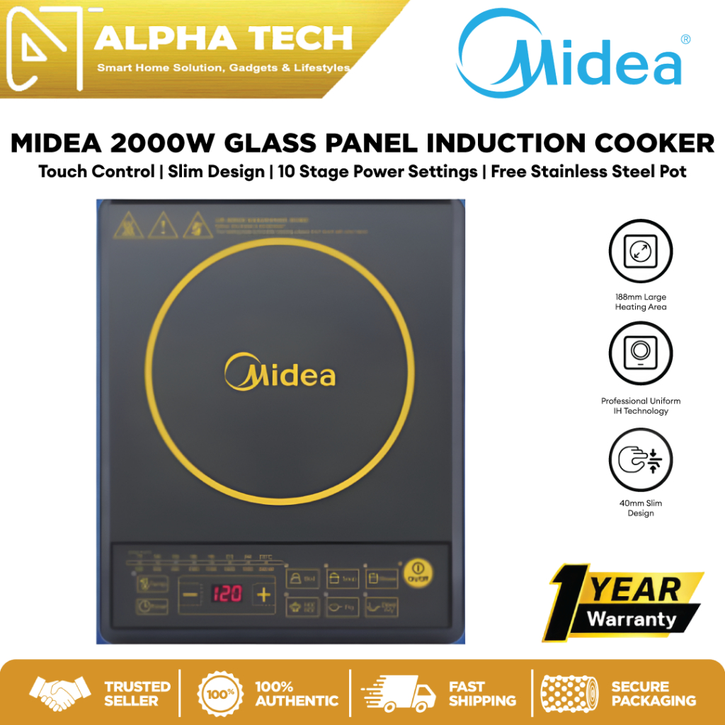Midea C20-RT2002 2000W Glass Panel Induction Cooker With Touch Control ...