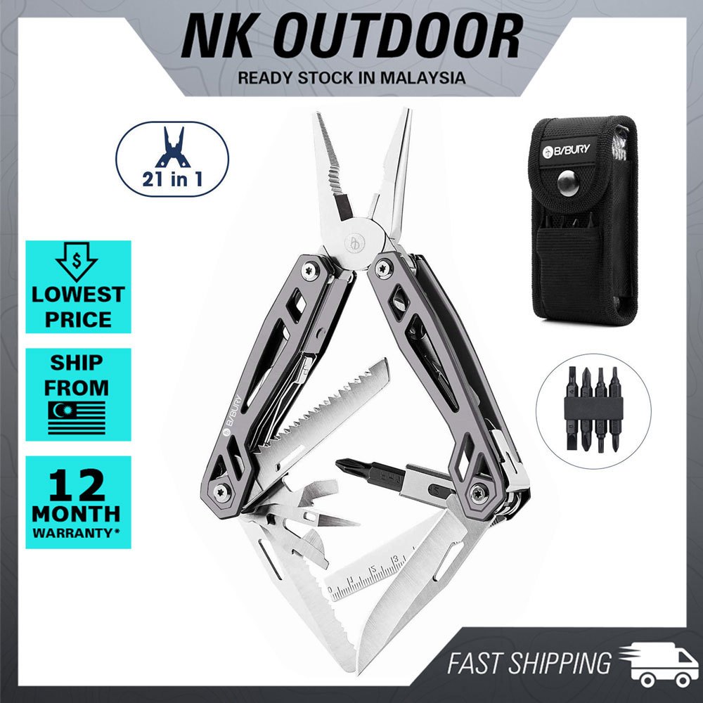 Bibury Plier Multitool (21-in-1) Titanium Finish - Works Great as ...