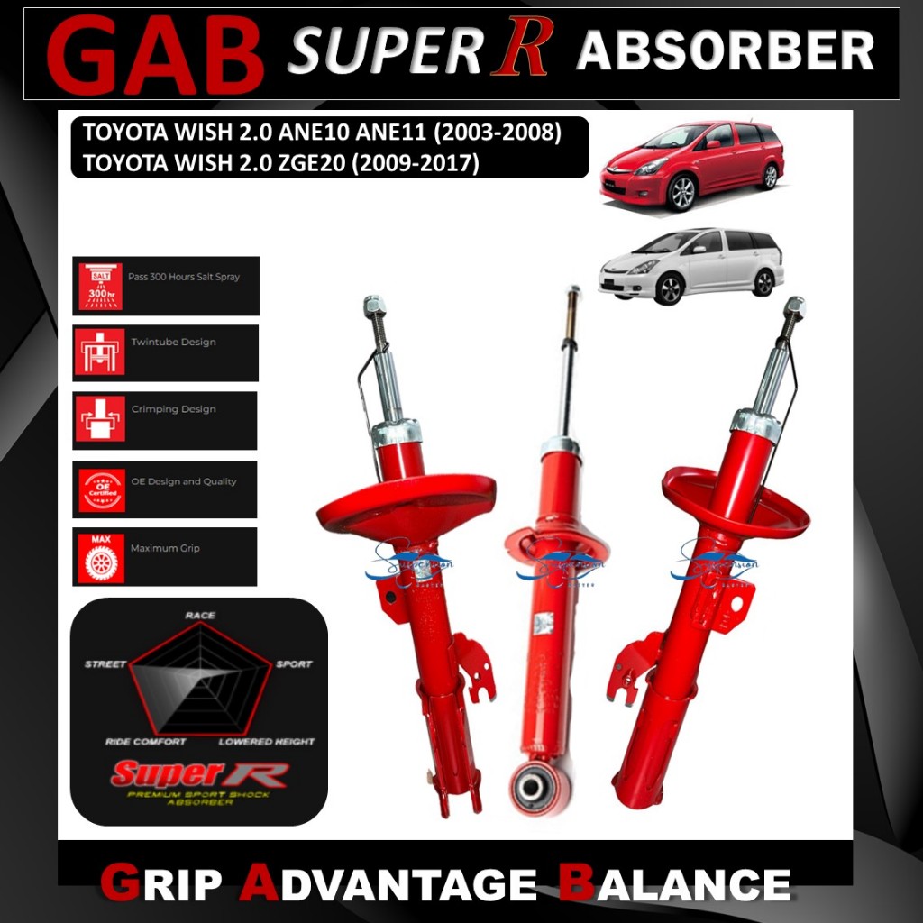 ORIGINAL SET GAB SUPER R FRONT / REAR ABSORBER - TOYOTA WISH 2.0 ANE10 ...