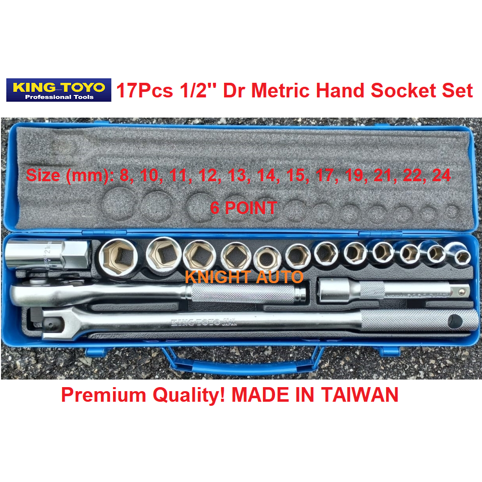 King Toyo KT-4017M 17Pieces 1/2" 6Point /12Point Box Socket With Hand ...