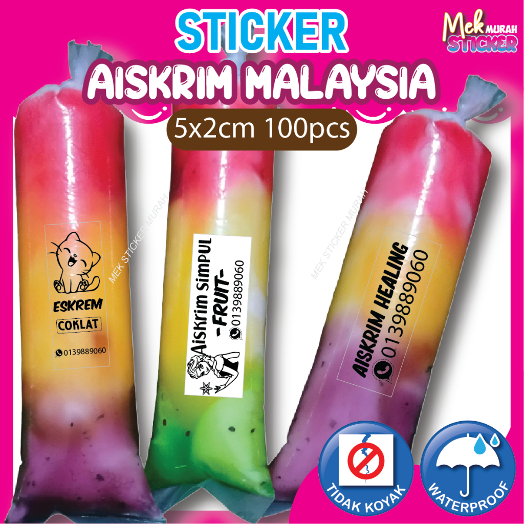 100pcs 5x2cm STICKER AISKRIM & LAIN LAIN | Shopee Malaysia