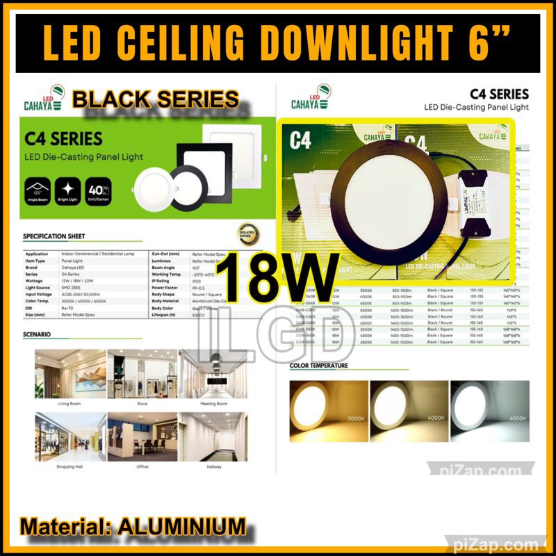 (🇲🇾🔥CAHAYA C4 BLACK series🔥)LED Ceiling Downlight 18W~6”Inch, ROUND ...