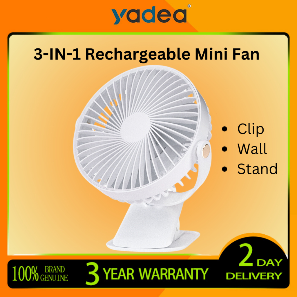 3-IN-1 Clip Fan Wall Fan Stand Fan Mini Portable USB Rechargeable ...