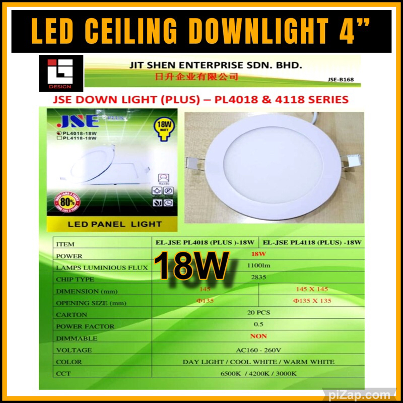 🔥JSE PLUS SuperBright 18W 4”Inch🔥LED Downlight Round type,Colour 6500K ...