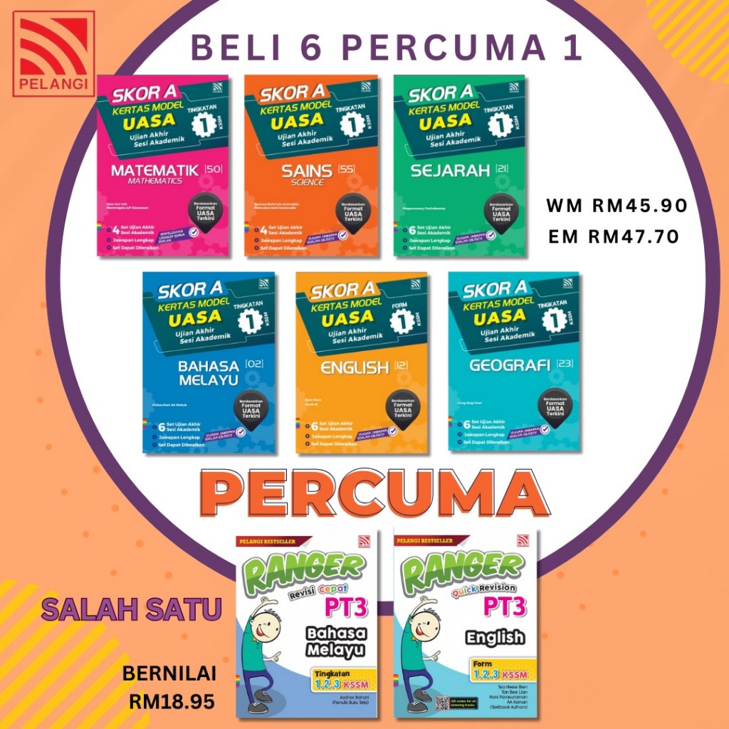 [FUNBOOK] SET 6 BUKU FREE 1 BUKU RANGER SKOR A Tingkatan 1 2 3 Kertas Model UASA 2024 Pelangi ...