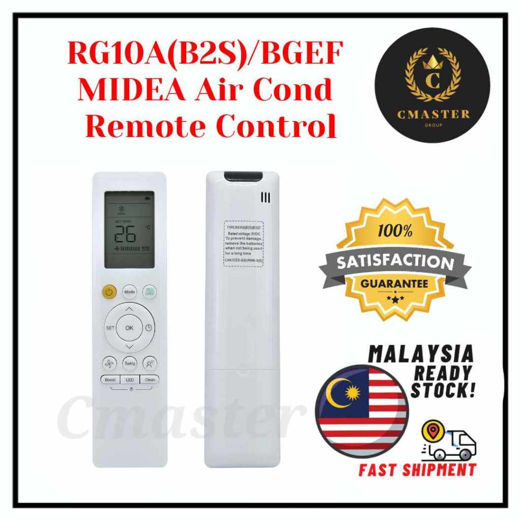 RG10A(B2S)/BGEF Midea Air Cond Remote Control RG10L1(2HS)/BGEF Midea Air Conditioner Remote ...