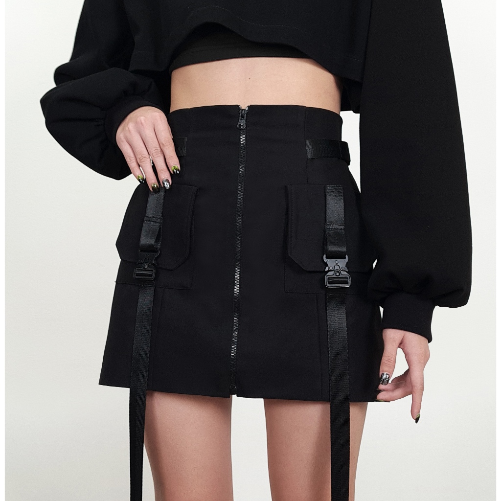 AREA 37 High Waist Tech Skirt Cargo Skirt Black 工装裙 | Shopee Malaysia