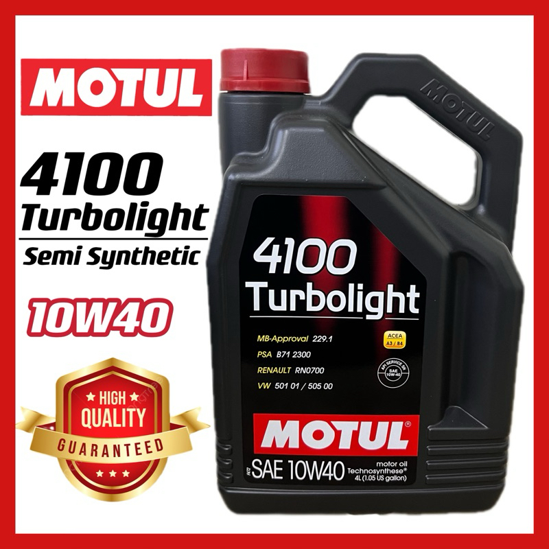MOTUL 4100 Turbolight 10W40 Engine Oil 4L (Semi Synthetic) | Shopee ...