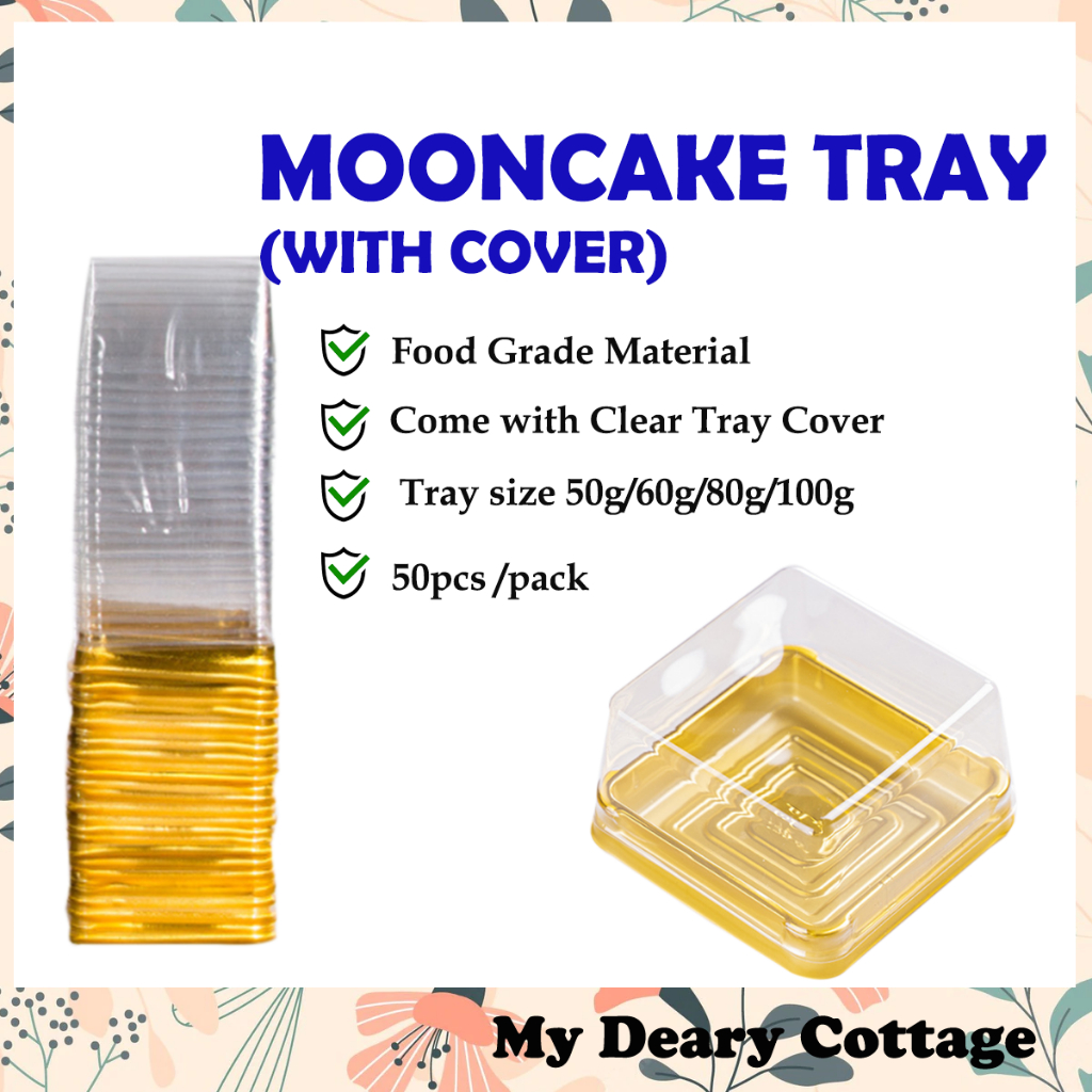 50 Pcs Mooncake Packaging Box with Cover Plastic Mooncake Tray Food ...
