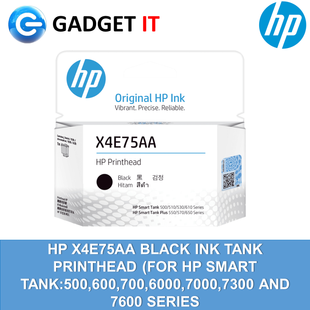 HP X4E75AA BLACK INK TANK PRINTHEAD (FOR HP SMART TANK:500,600,700,6000 ...