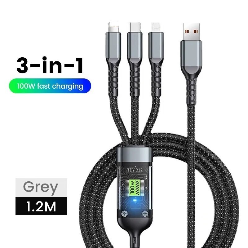 3 for 1 Data Cable, PD100W Digital Display Data Cable, Fast Charging ...