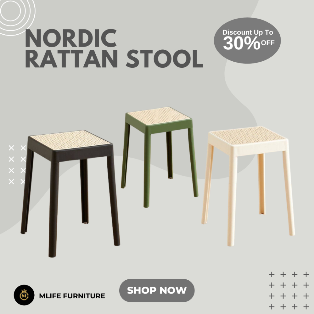 MLIFE Quality Nordic Rattan Stool / Plastic Stool / Minimalist Stool ...