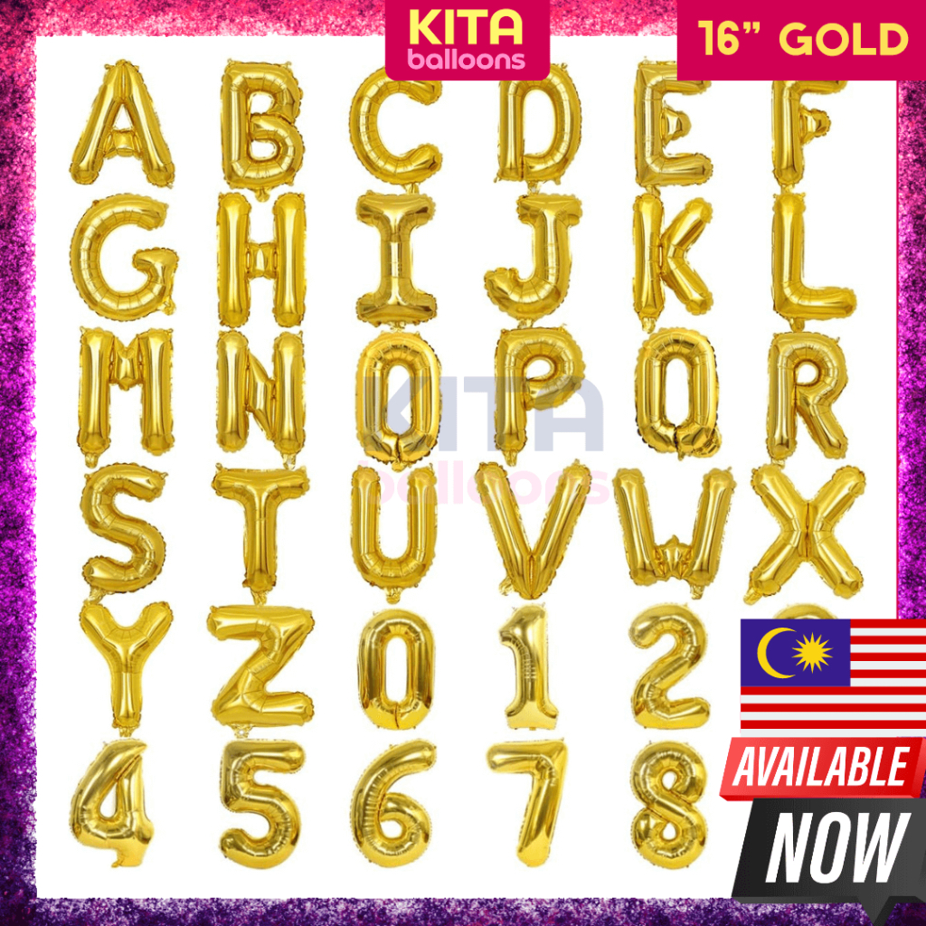 [16 Inch] - Gold Alphabet Balloon & Number Ballon ABC Letters Belon ...