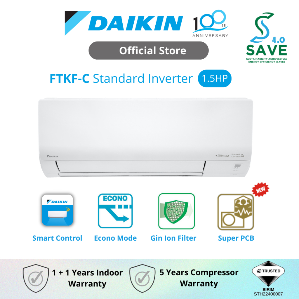 DAIKIN Standard Inverter Air Conditioner FTKF R32 (1.5HP) FTKF35C ...