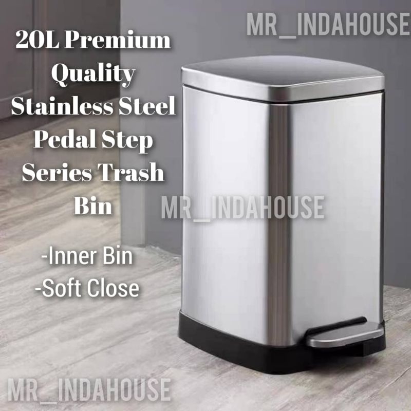 20L Premium Quality Stainless Steel Step Pedal Trash Bin | Shopee Malaysia