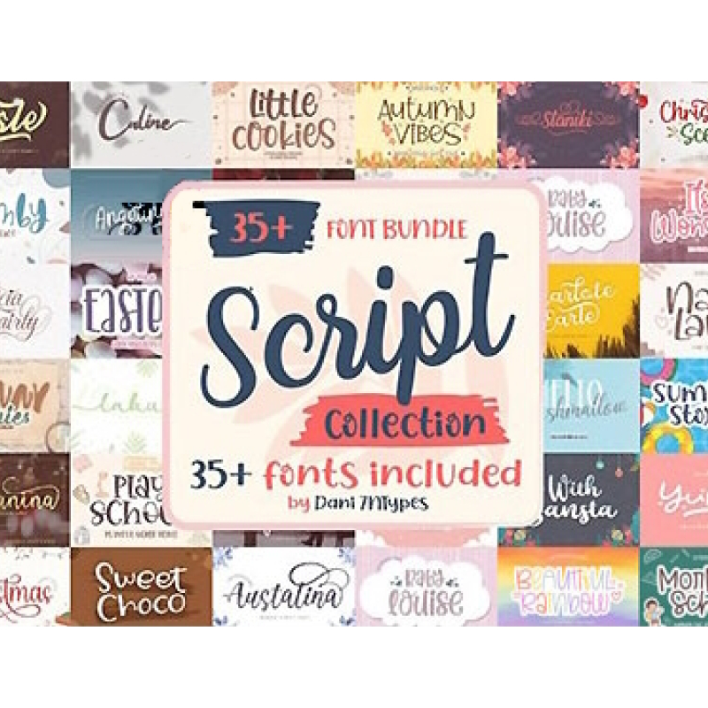 [ FONT ] 35 Fonts - Cute Handwritten Display - Script Font Bundle ...