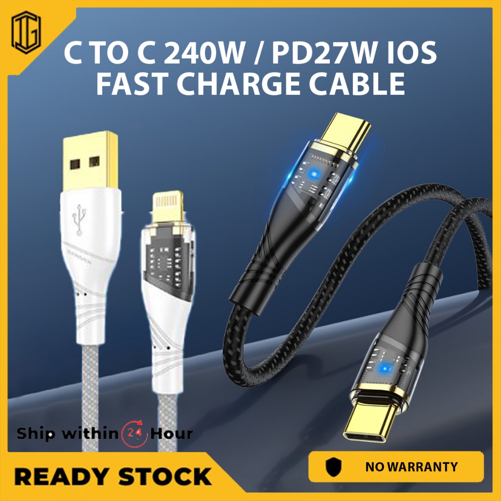 240W Fast Charge Cable T Series C to C IOS Multi Device Support Bend ...