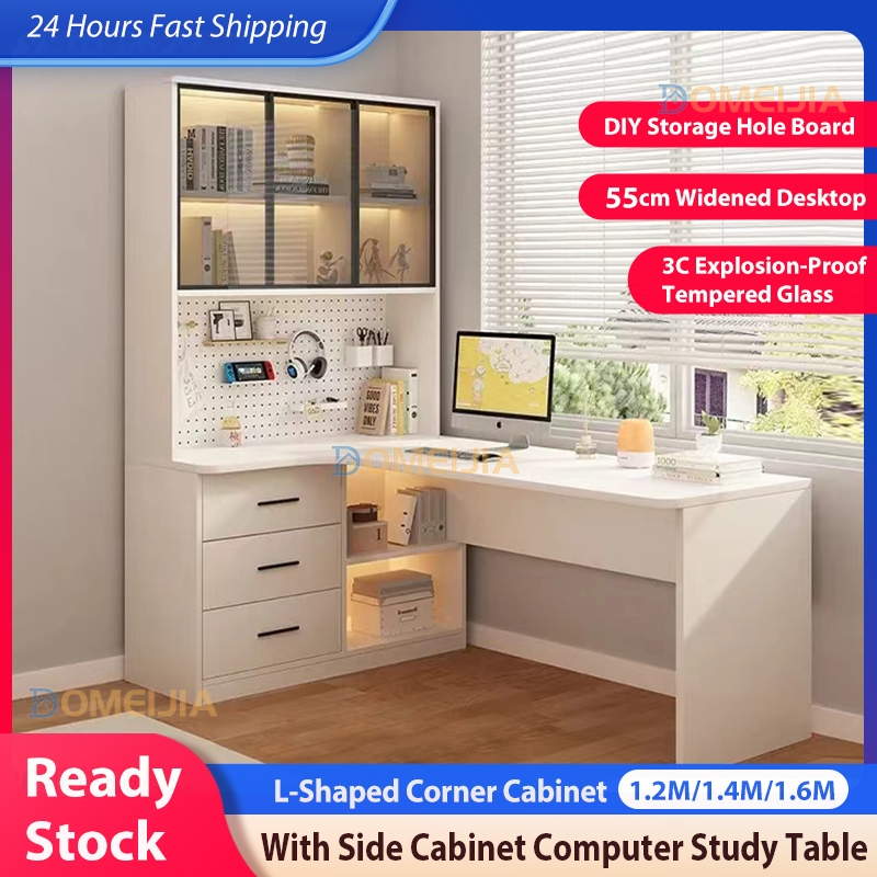 In Stock Meja Belajar Study Table Home L Shape Corner Desk With Side ...