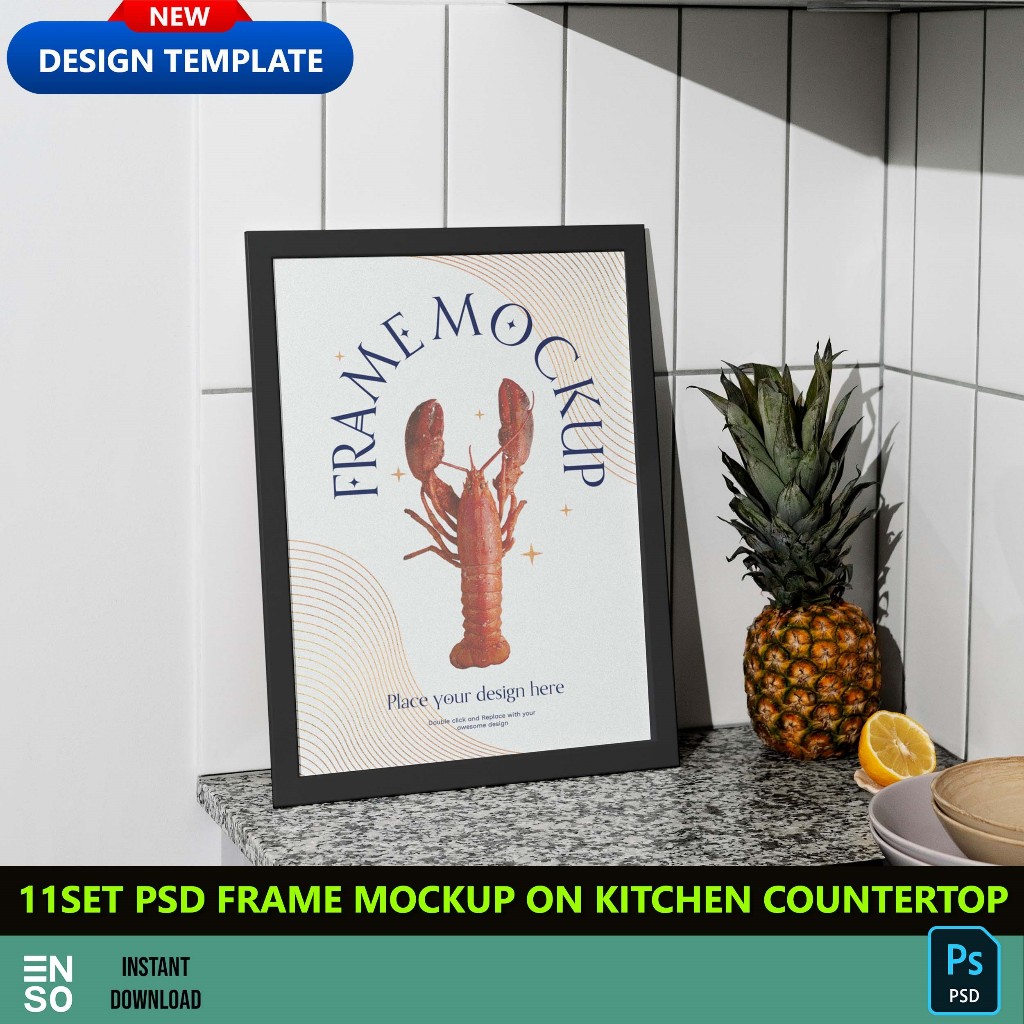 11-Set PSD Frame Mockup on Kitchen Countertop | PHOTOSHOP Editable ...