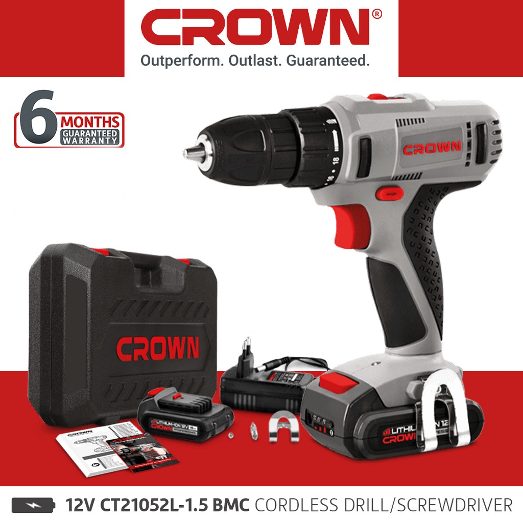CROWN PROFESSIONAL CT21052LH-1.5 BMC CORDLESS DRILL/SCREWDRIVER 12V ...