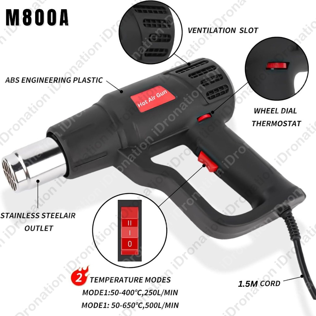 Hot Air Gun 2000W Heat Gun Hot Air Blower Shrink Gun Tools Adjustable ...