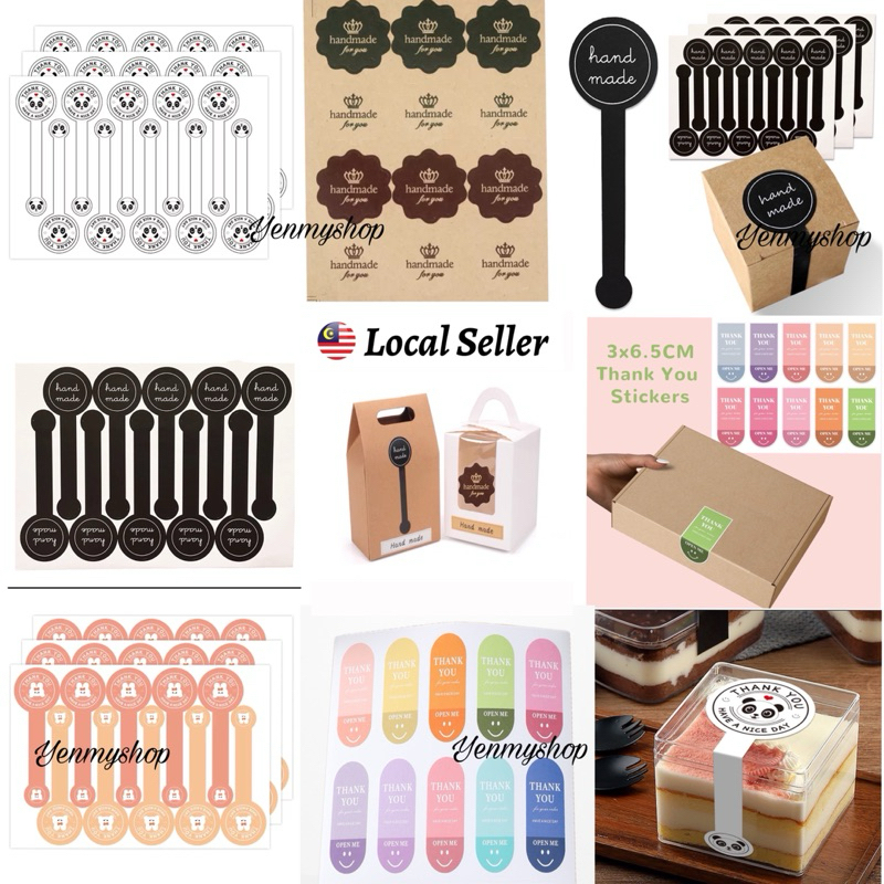 50PCS HandMade Black Stickers Long Label Cake Packaging Sealing Labels ...